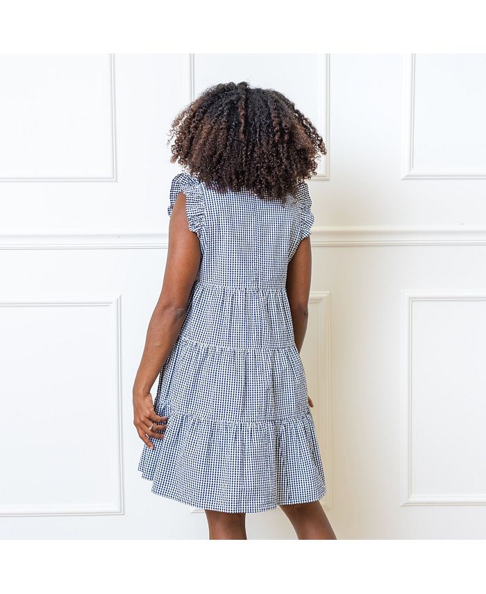 Hope & Henry Women's Organic Cotton Flutter Sleeve Short Tiered Dress ...