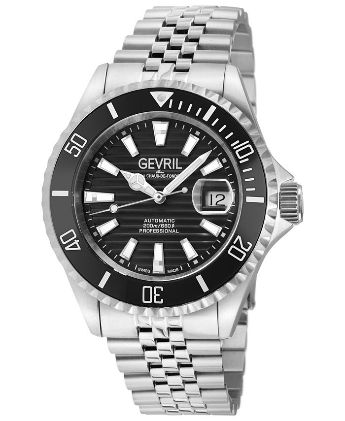 Gevril Men's Chambers Swiss Automatic Silver-Tone Stainless Steel Watch ...