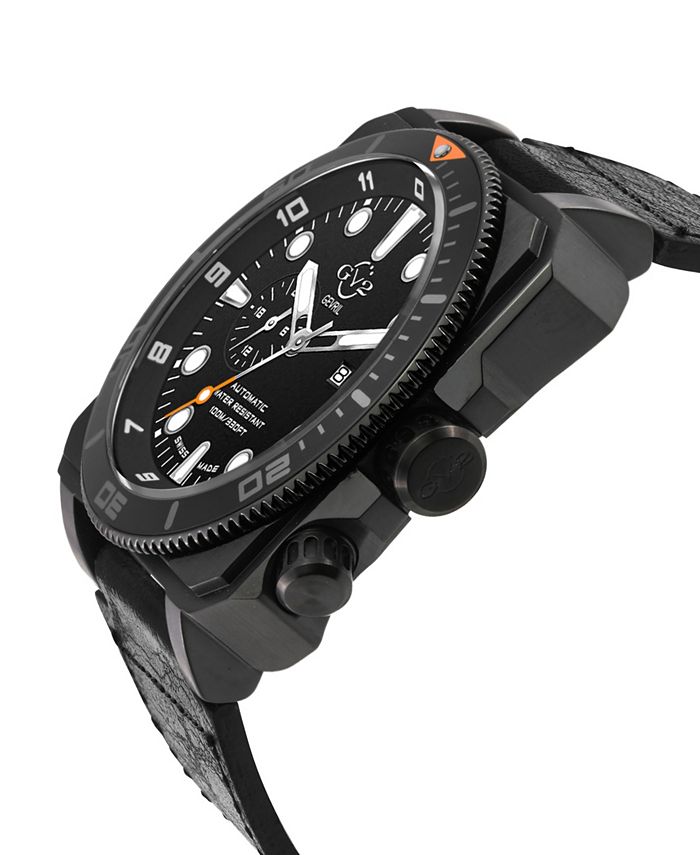 GV2 by Gevril Men's XO Submarine Swiss Automatic Black Leather Watch ...