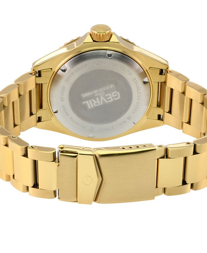 Gevril Men's Wall Street Swiss Automatic Gold-Tone Stainless Steel ...