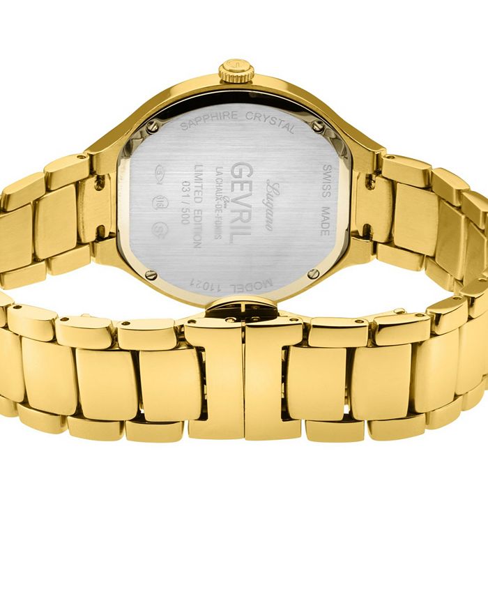 Gevril Women's Lugano Swiss Quartz Gold-Tone Stainless Steel Watch 35mm ...