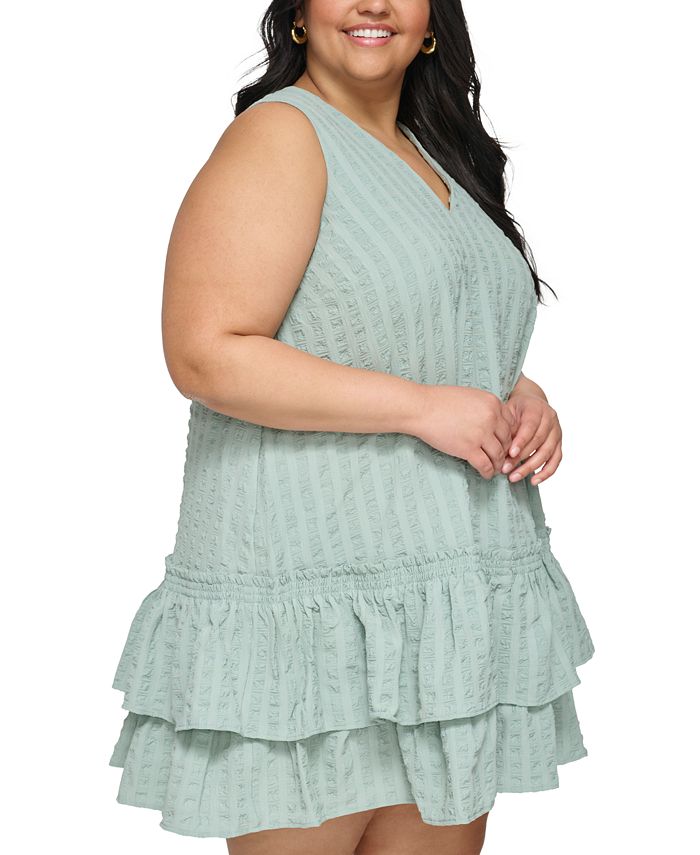 Calvin Klein Plus Size Seersucker Ruffle-Hem Shift Dress - Macy's