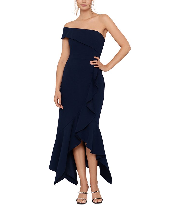 XSCAPE Women's Asymmetrical-Neck Ruffled Dress - Macy's