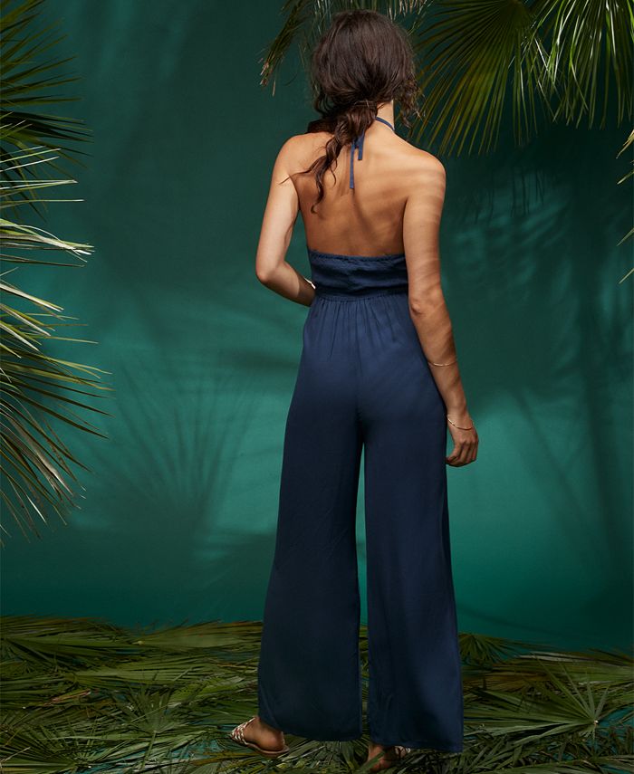 Roxy Juniors' Away On Vacay Cutout Wide-Leg Halter Jumpsuit - Macy's