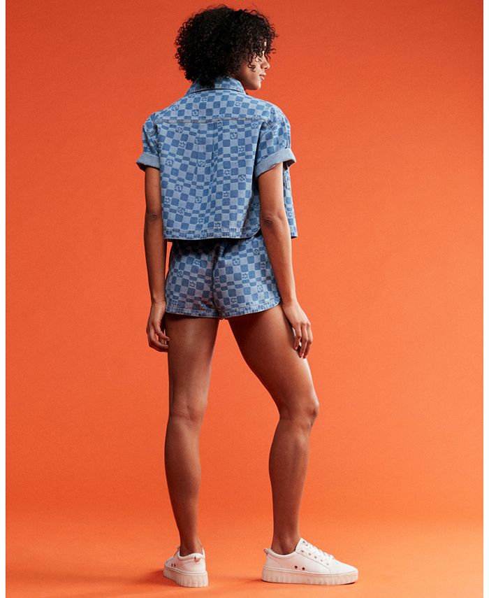 Roxy Juniors' Blue Wave Club Cropped Denim Button-Up Top - Macy's