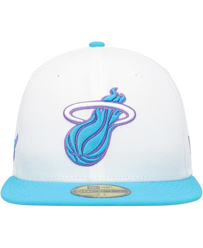 New Era Men's White Miami Heat Vice Blue Side Patch 59FIFTY Fitted Hat ...