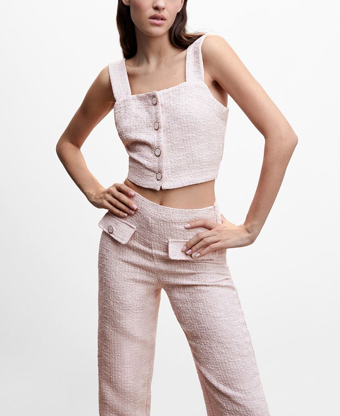 MANGO Women's Buttons Tweed Top - Macy's