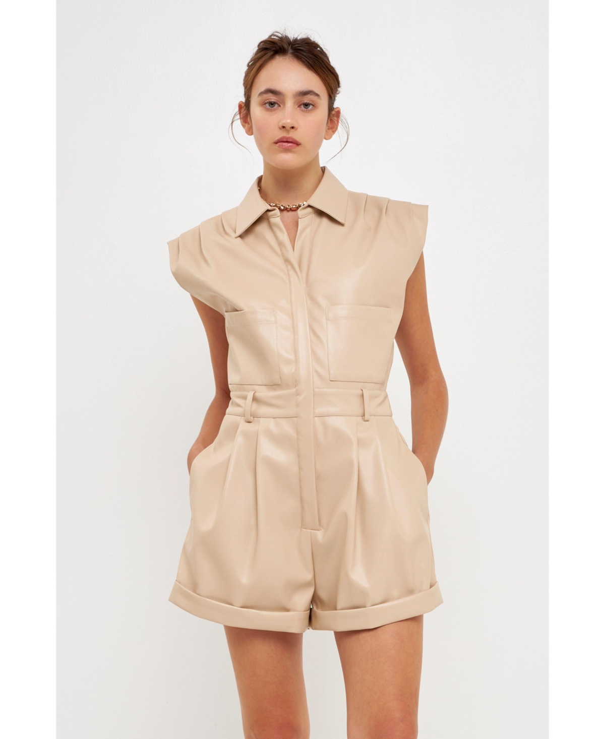 Click here for Grey Lab Womens Faux Leather Romper - Beige prices