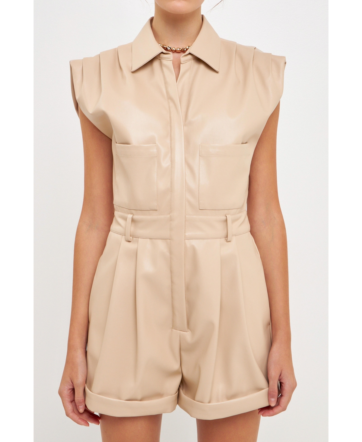 Click here for Grey Lab Womens Faux Leather Romper - Beige prices