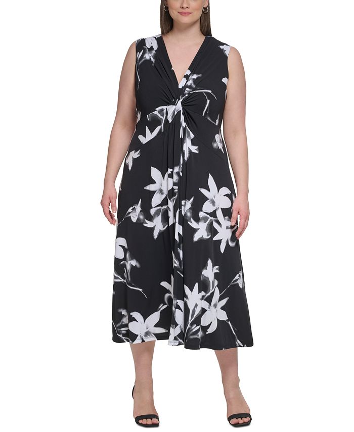 Calvin Klein Plus Size Floral Print Twist Front Dress Macys