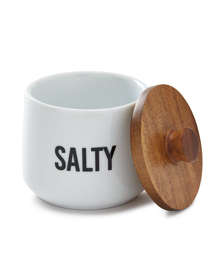 The Cellar Ceramic Salt Cellar with Acacia Wood Lid - Macy's