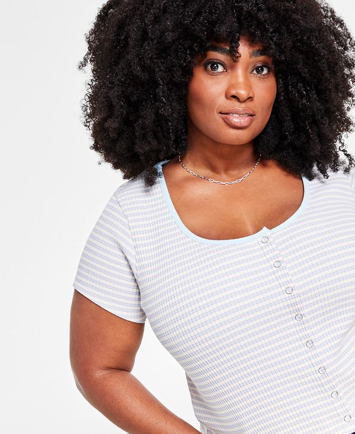 Levi's Plus Size Striped Britt Cotton Snap-Front Top - Macy's