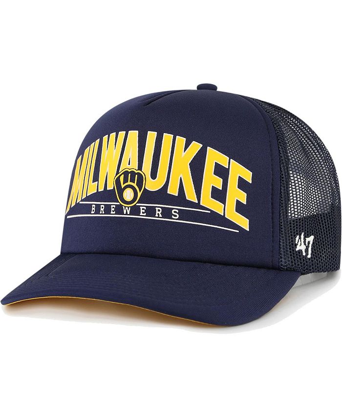 '47 Brand Men's Navy Milwaukee Brewers Backhaul Foam Trucker Snapback ...