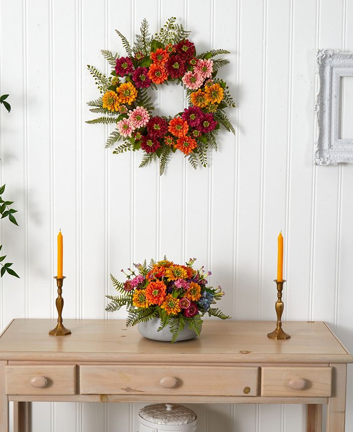 Nearly Natural Mixed Flower Wreath - Macy's