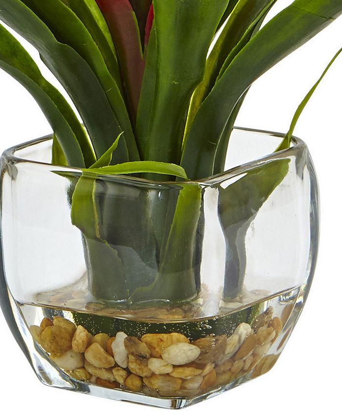 Nearly Natural Bromeliad Artificial Arrangement in Glass Vase - Macy's