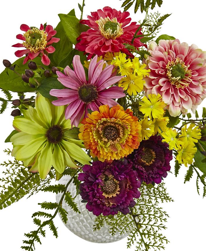Nearly Natural Mixed Flower in Glass Vase - Macy's