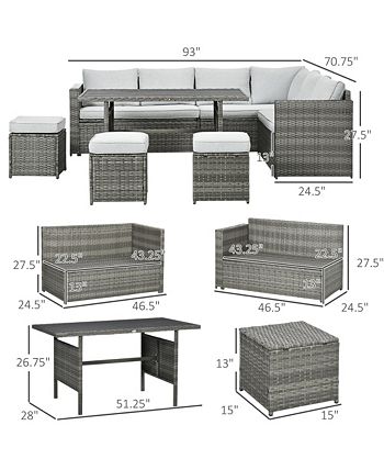 Outsunny 7 Piece Patio Furniture Set, Outdoor L-Shaped Sectional Sofa ...