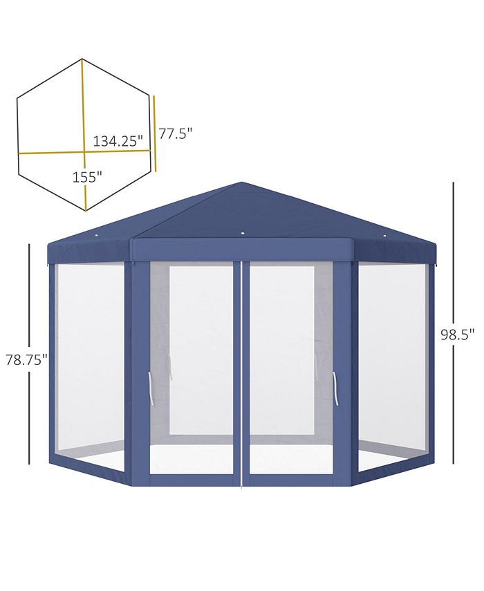 Outsunny 13ft x 13ft Outdoor Party Tent Hexagon Sun Shelter Canopy with ...