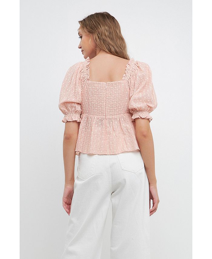 Free the Roses Women's Embroidered SweetHeart Top with Puff Sleeves ...