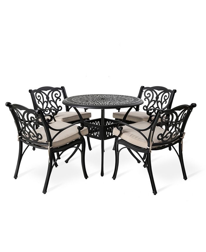 Elm Plus 9 Piece Olefin Fabric Cast Aluminum Dining Set With Cushions ...