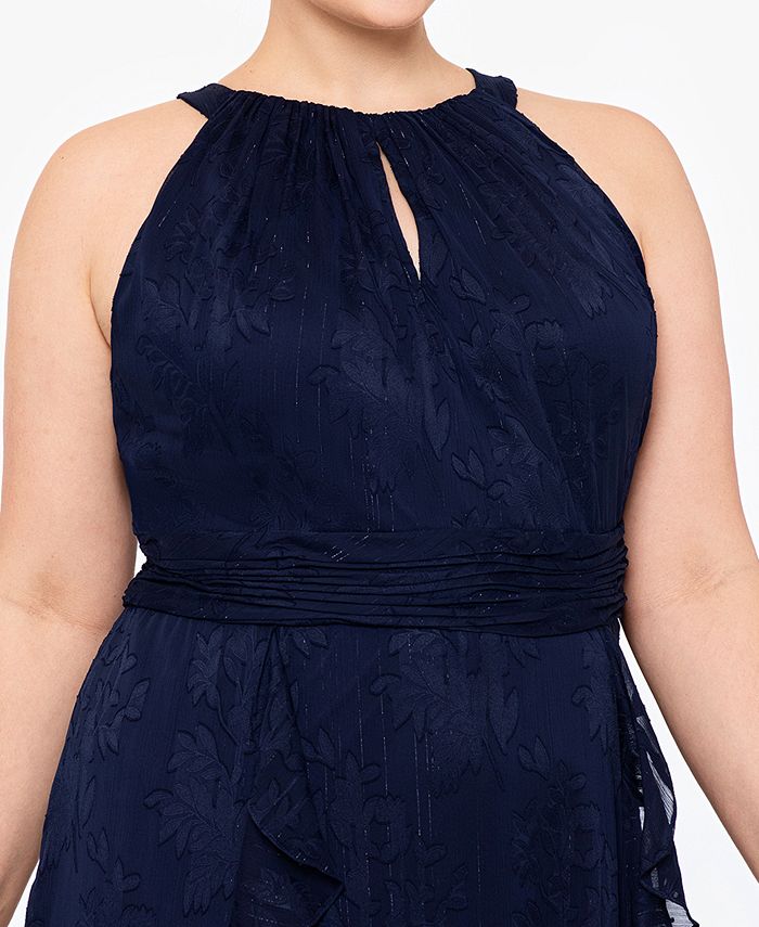 XSCAPE Plus Size Halter Ruffled Floral-Patterned Chiffon Gown - Macy's