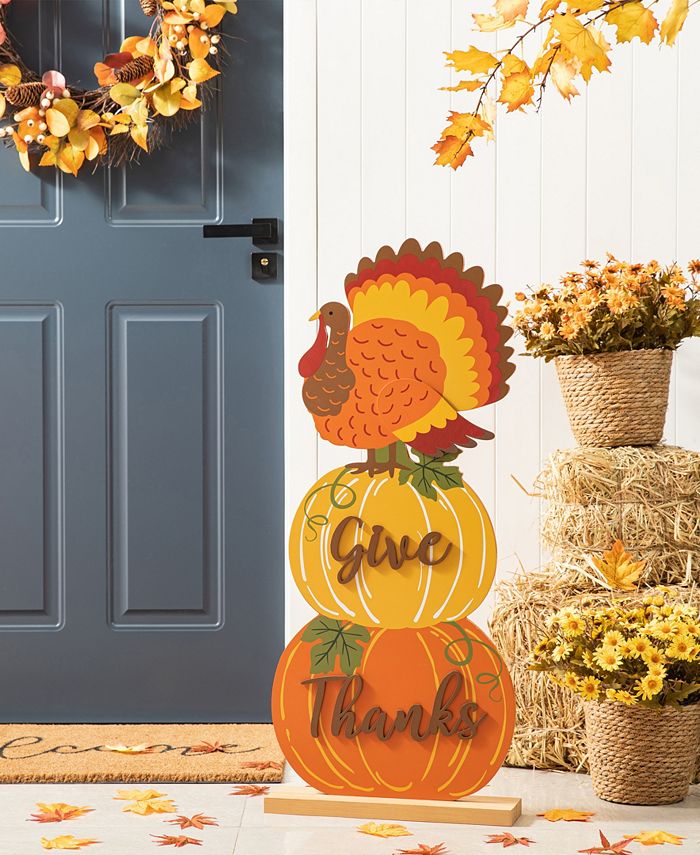 Glitzhome 36" H Thanksgiving Wooden Stacked Pumpkin Turkey Porch Décor ...