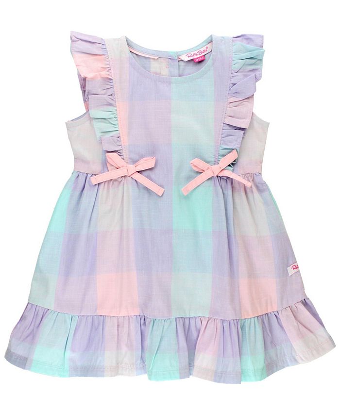 RuffleButts Baby Girls Cotton Candy Plaid Pinafore Bow Dress - Macy's