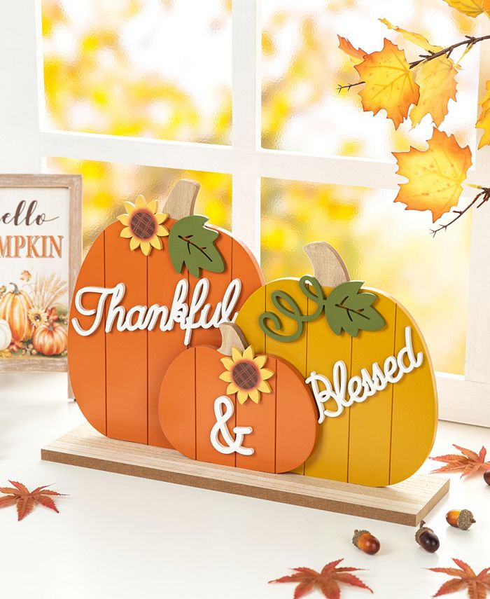 Glitzhome 16" L Thanksgiving Wooden Pumpkins Table Décor - Macy's