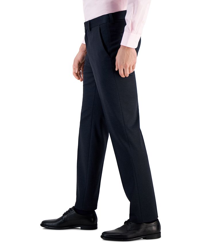 HUGO Men's Modern-Fit Stretch Navy Mini-Check Suit Pants - Macy's
