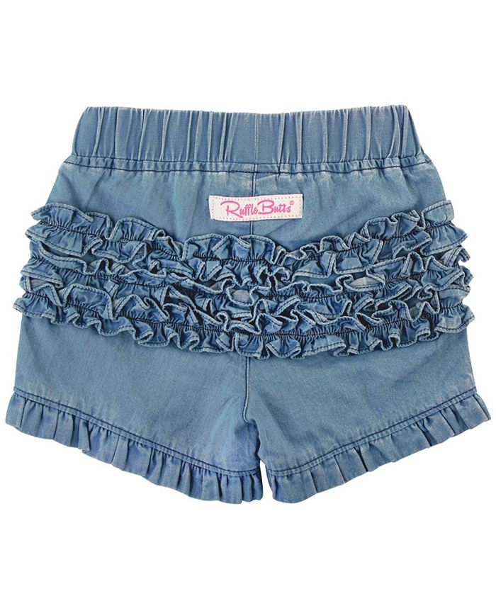 RuffleButts Toddler Girls Light Wash Denim Ruffle Trim Shorts - Macy's