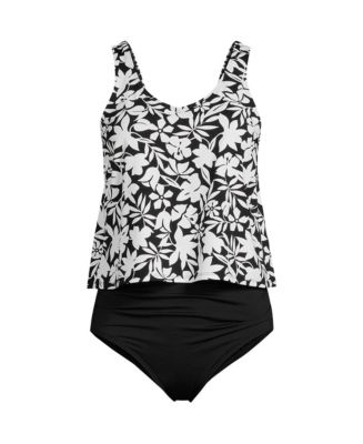 Lands' End Women's D-Cup V-neck One Piece Fauxkini Swimsuit Faux ...
