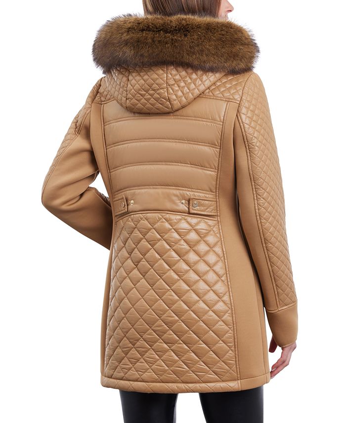 Michael Kors Women's Faux-Fur-Trim Hooded Quilted Coat - Macy's