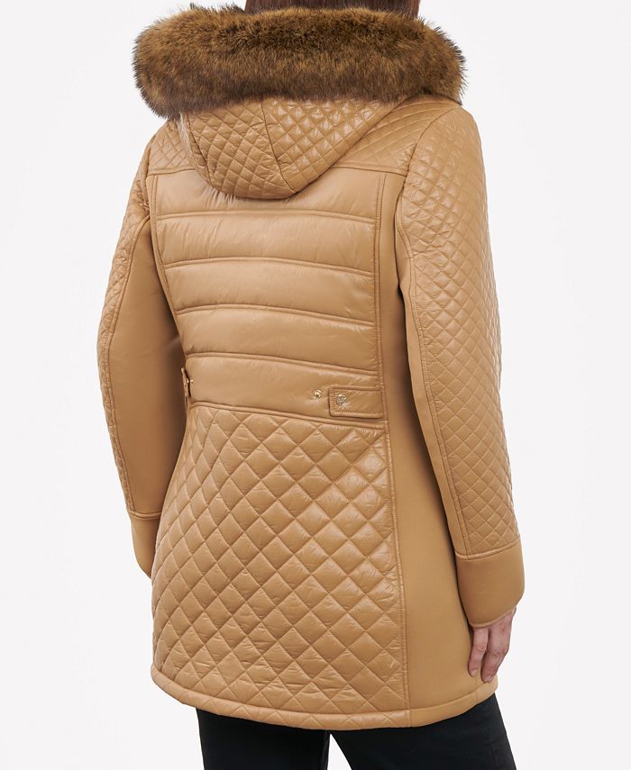 Michael Kors Women's Plus Size Faux-Fur-Trim Hooded Quilted Coat - Macy's