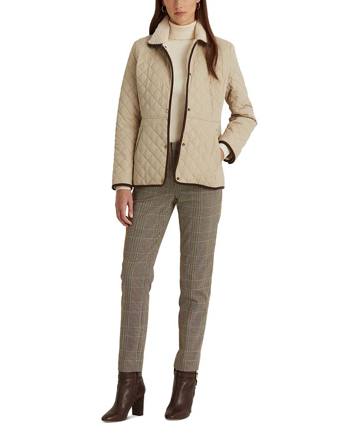 Lauren Ralph Lauren Women's Faux-Sherpa Collar Quilted Coat, Created for Macy's - Macy's