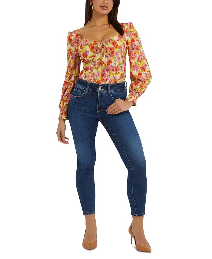 GUESS Women's Adelaide Printed Tie-Front Blouse - Macy's