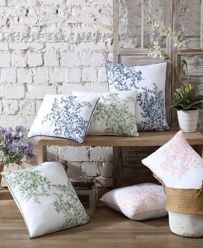 Laura Ashley Bedford Embroidered Decorative Pillow, 14" x 20" - Macy's