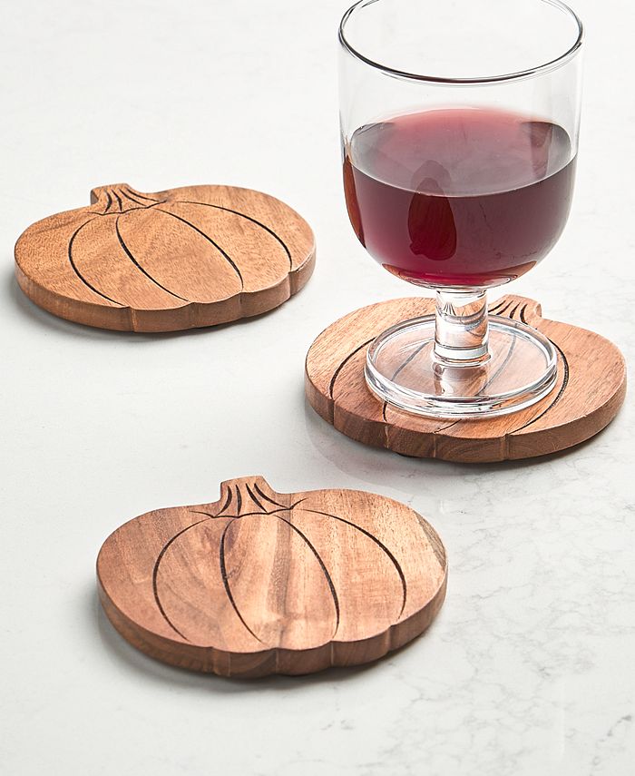 Charter Club Harvest Pumpkin Acacia Wood Coasters, Set of 4, Created ...