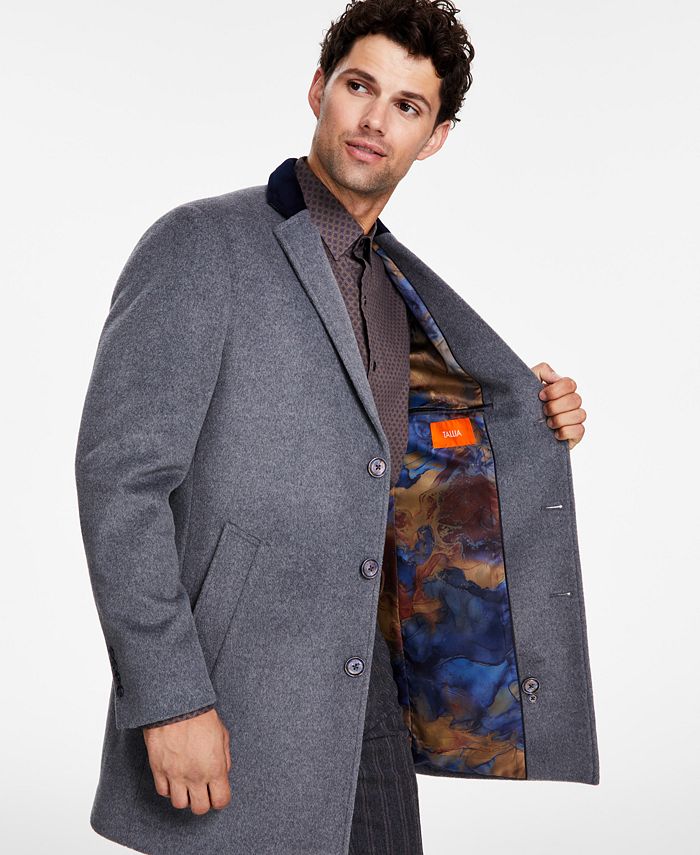 Tallia Men Wool Blend Overcoats with Contrast Velvet Top Collar - Macy's