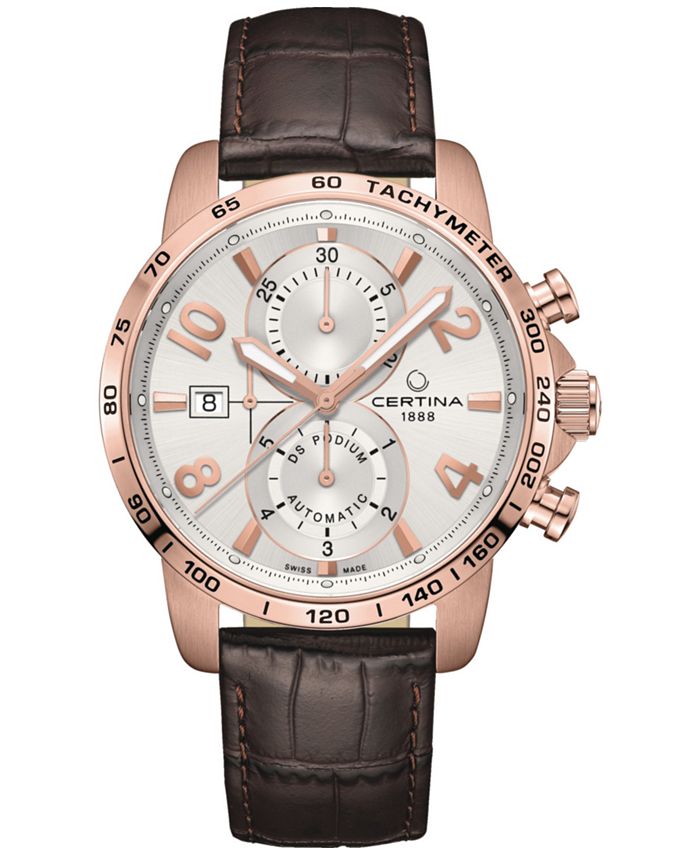 Certina Men's Swiss Automatic Chronograph DS Podium Brown Leather Strap ...