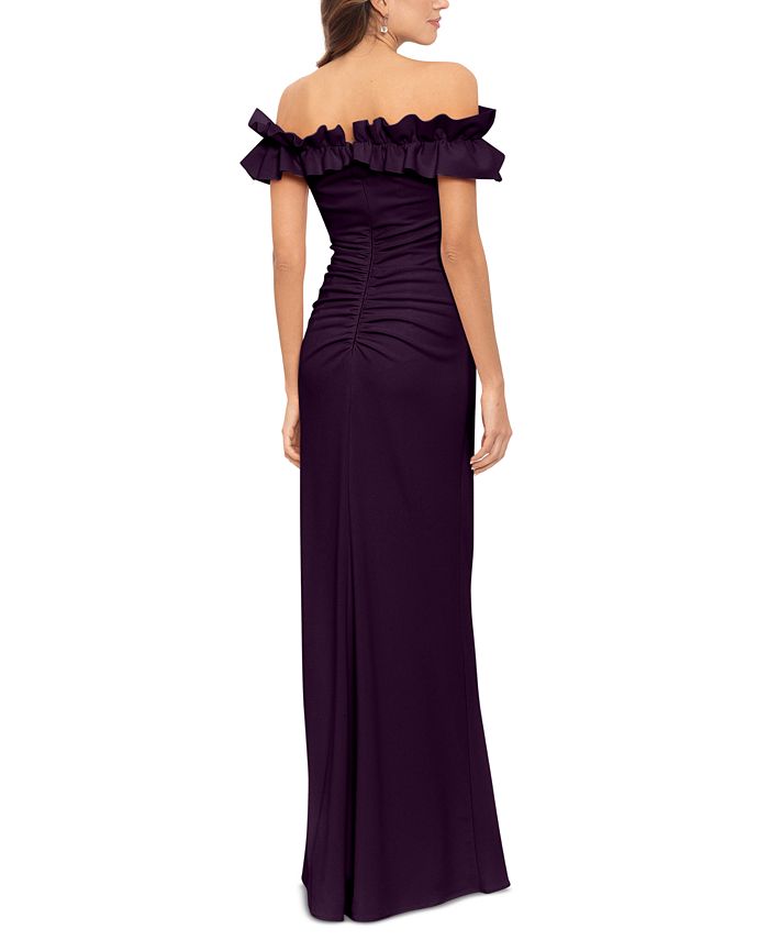 XSCAPE Ruffled Ruched Scuba Fit & Flare Gown - Macy's