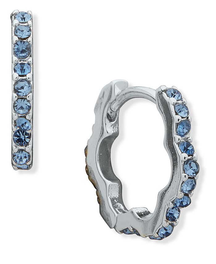 Anne Klein Silver-Tone Crystal Scalloped Edge Small Hoop Earrings, 0.5 ...