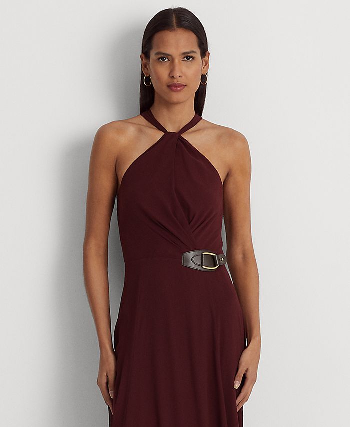 Lauren Ralph Lauren Women's Buckle-Trim Georgette Halter Gown - Macy's