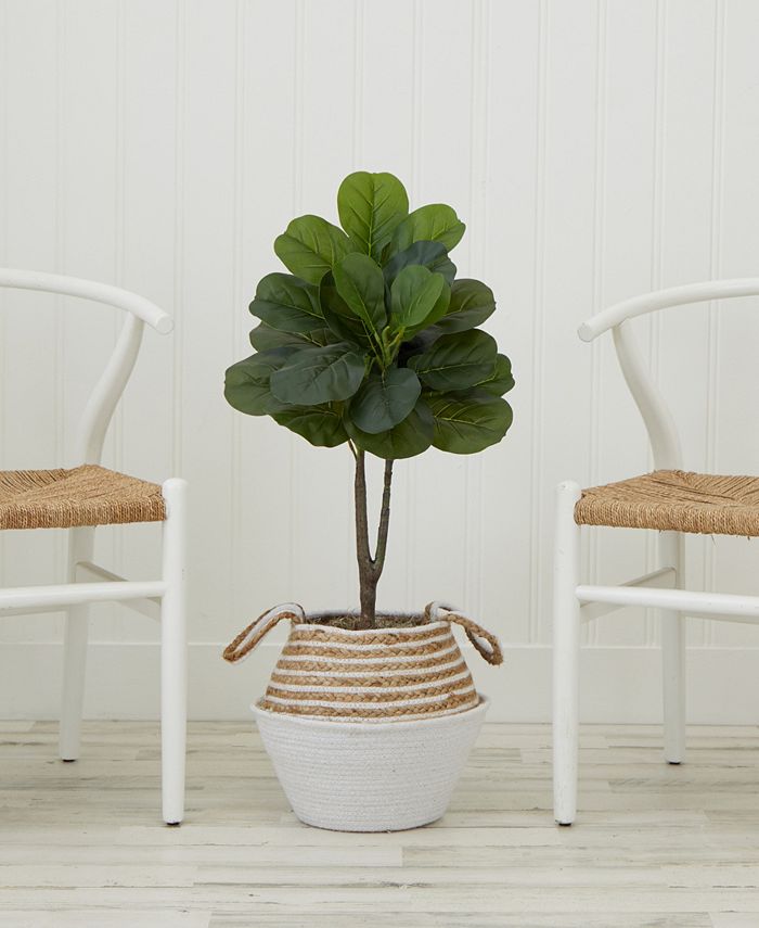 Nearly Natural Artificial Fiddle 3' Leaf Fig Tree with Handmade Cotton ...