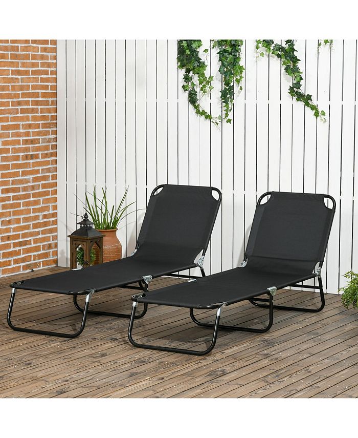 Outsunny Folding Chaise Lounge Pool Chairs, Reclining Back, Steel Frame ...