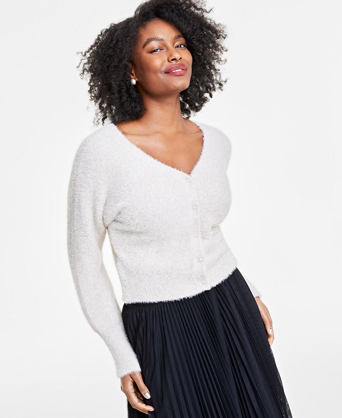 On 34th Women's Metallic Plush-Knit Cardigan, Created for Macy's - Macy's