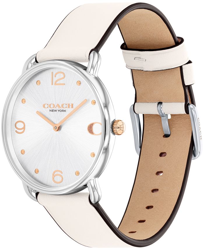 COACH Women's Elliot Chalk White Leather Strap Watch, 36mm - Macy's