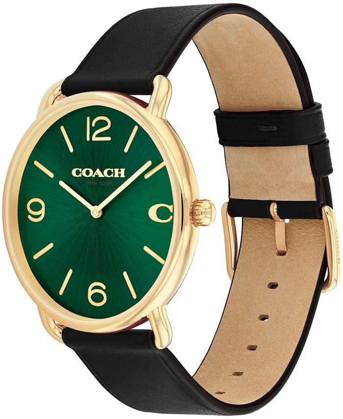 COACH Unisex Elliot Black Leather Strap Watch, 40mm - Macy's