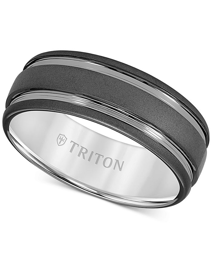 Triton Men's Two-Tone Sandblast Finish Wedding Band in Black Tungsten ...