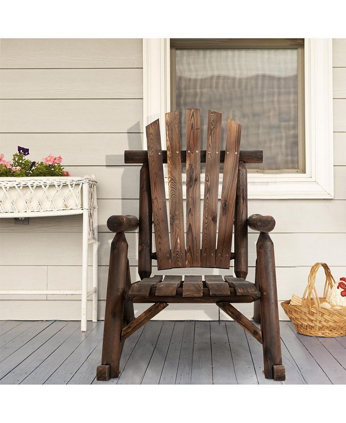 Outsunny Wooden Adirondack Rocking Chair, Outdoor Rustic Log Rocker ...