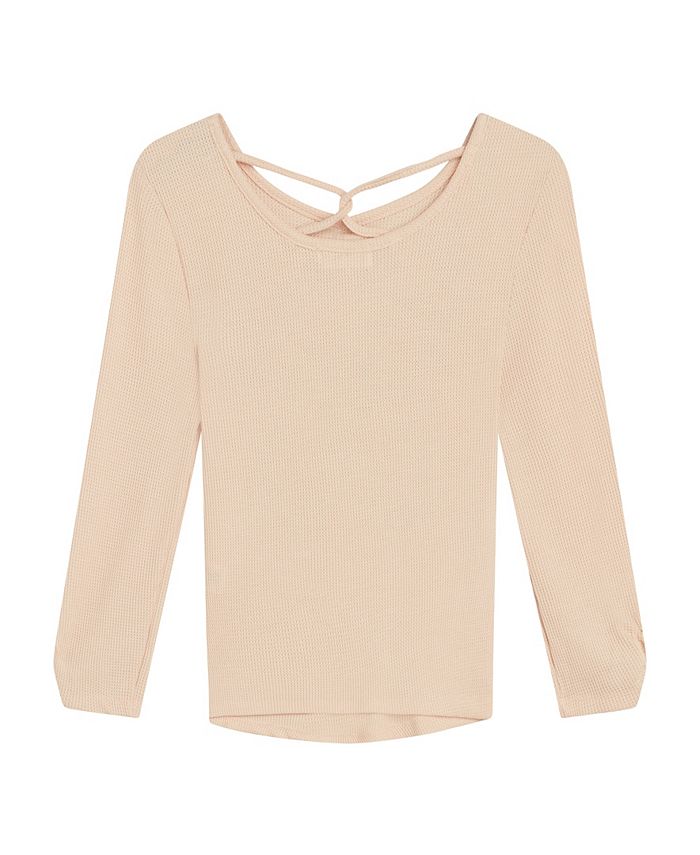 Beautees Big Girls Elbow Cinch Sleeve, Crew Neck Waffle with Glitter ...